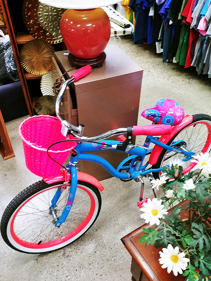 The bicycle that childhood dreams are made of. With its cotton candy color scheme and wicker basket, this two-wheeler is pure nostalgic joy.