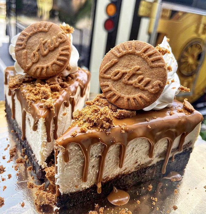 The Biscoff Cheesecake flaunts caramel drizzle with the confidence of someone who knows they're irresistible.