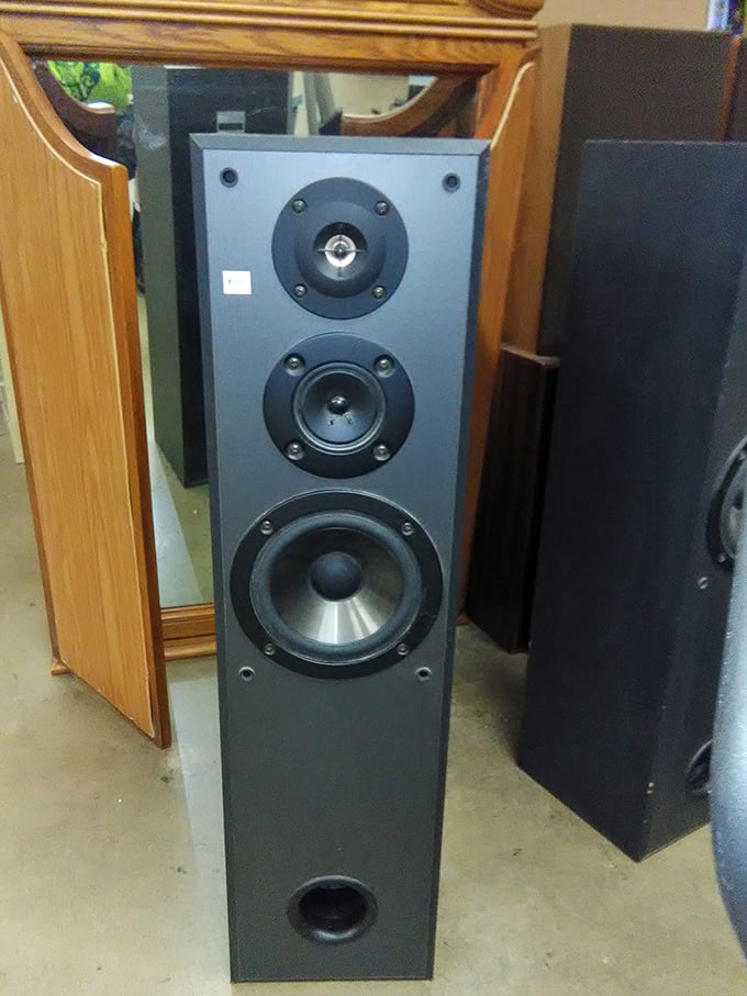 This tower speaker stands ready to pump out everything from Mozart to Metallica&mdash;previous owner's playlist not included.
