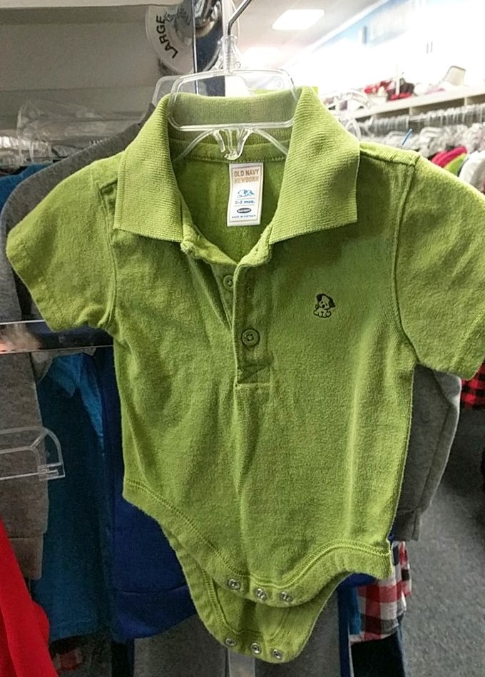 Even babies can thrift in style! This tiny Old Navy polo onesie proves that sustainable fashion starts at any age.