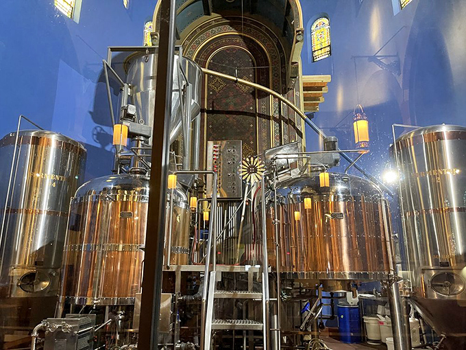 The brewing sanctuary where copper and steel vessels transform water into something much more interesting. Hallelujah!