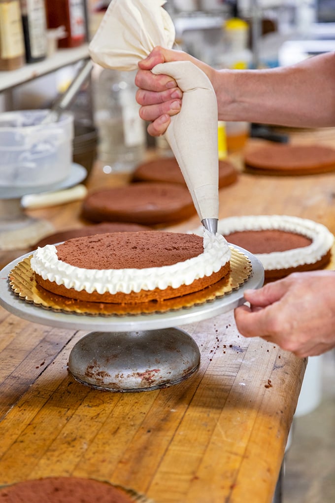 Artistry in motion as cream transforms a simple cake into an edible masterpiece. Picasso had paint; bakers have frosting.