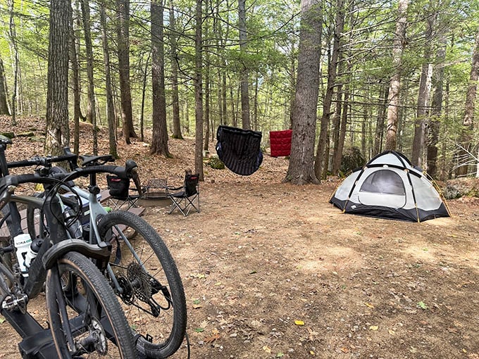 Camping simplified: one tent, two chairs, and zero emails&mdash;the equation for happiness that doesn't require advanced mathematics.