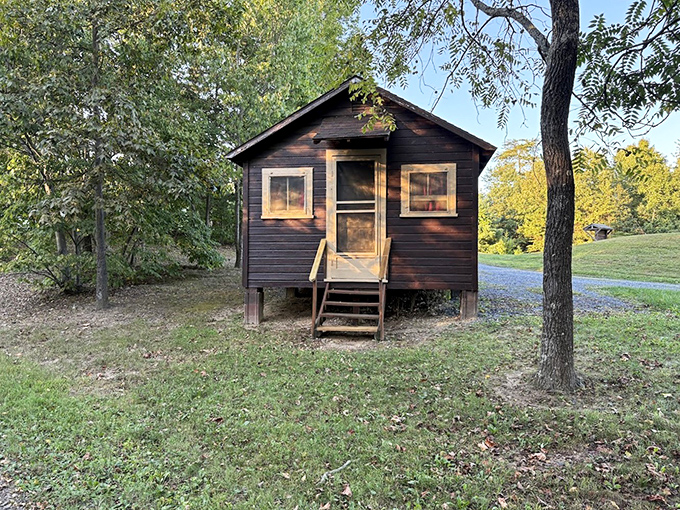 Tiny house living before it was trendy: This rustic cabin offers just enough shelter while still letting nature do the heavy lifting.