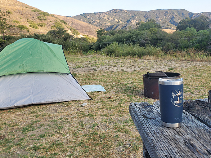 Tent camping with mountain views where your alarm clock is sunrise and your entertainment system is actual nature programming.