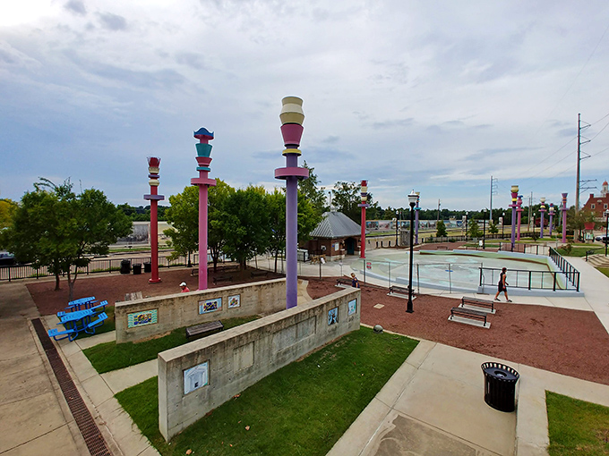 Catfish Row where colorful towers create whimsy for kids who still play outside instead of staring at screens.