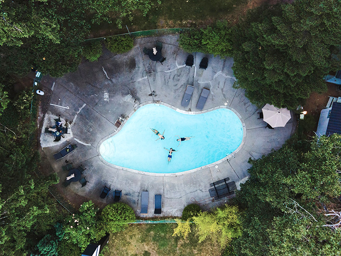 This swimming pool nestled among the trees offers summer refreshment with a side of forest bathing&mdash;the ultimate California wellness combo.