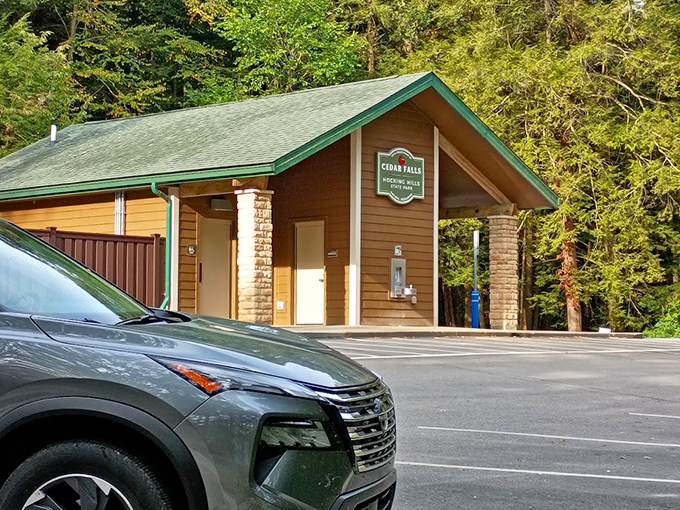 Even the facilities at Cedar Falls blend harmoniously with the surroundings. Possibly the most scenic restroom location in the Midwest.