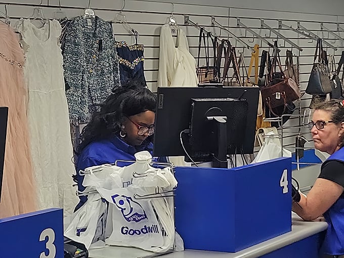 The final frontier of your thrifting journey&mdash;checkout stations where friendly faces tally your treasures and send you home victorious.