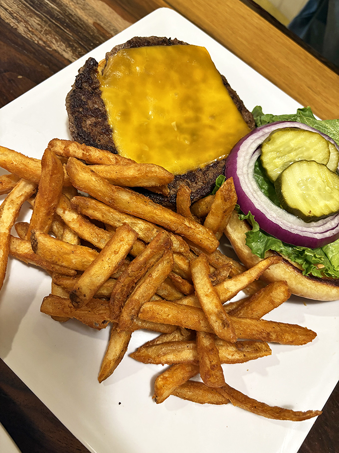 A cheeseburger that doesn't need filters or fancy descriptions. Just honest beef, melted cheese, and hand-cut fries that speak for themselves.