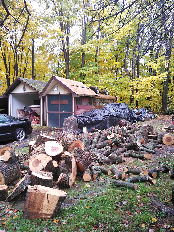 Behind every great art installation is a workshop of possibilities. This humble space births metal monsters from piles of potential.