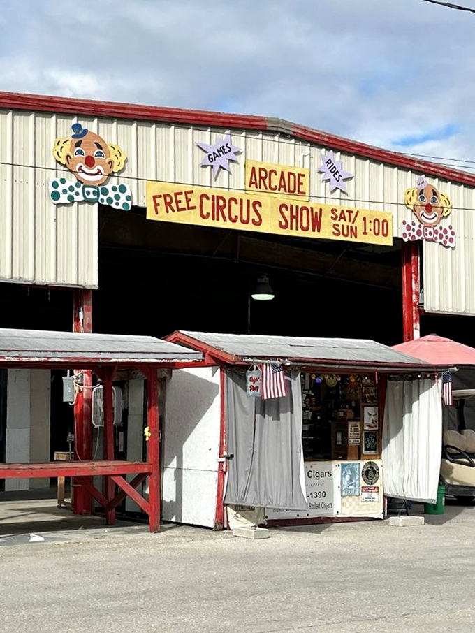 Step right up! The free circus show sign promises entertainment beyond shopping &ndash; because every great market needs a sideshow of delights.