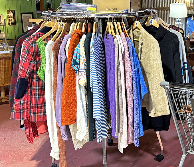 Vintage clothing rack&mdash;where someone's 1970s fashion mistakes become your brilliant "where did you find that?" conversation-starting wardrobe treasures.