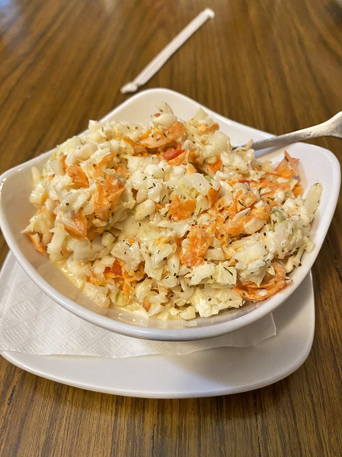 Coleslaw that didn't come from a plastic tub in the back of a refrigerated truck&mdash;creamy, crunchy proof that side dishes deserve respect too.