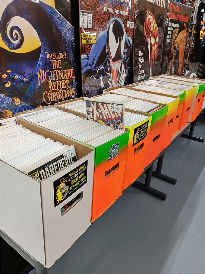 Comic book heaven where superhero adventures and collector dreams align in perfectly preserved, alphabetized glory.