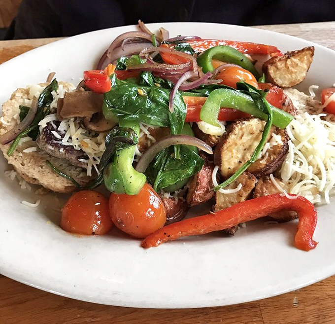 The aptly named "Compost Pile" transforms humble ingredients into a mountain of morning magnificence. Waste not, want lots!