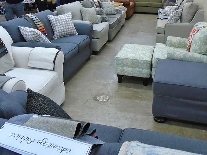 Sofa showroom meets comfort testing zone. Finding your perfect living room centerpiece requires the scientific method: look, touch, and the all-important sit test.