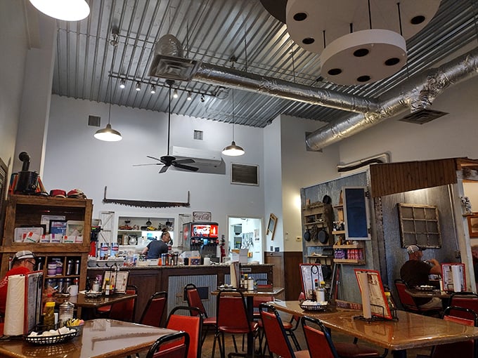 High ceilings and simple fixtures create a space where the food, not the surroundings, takes center stage. No distractions needed. 