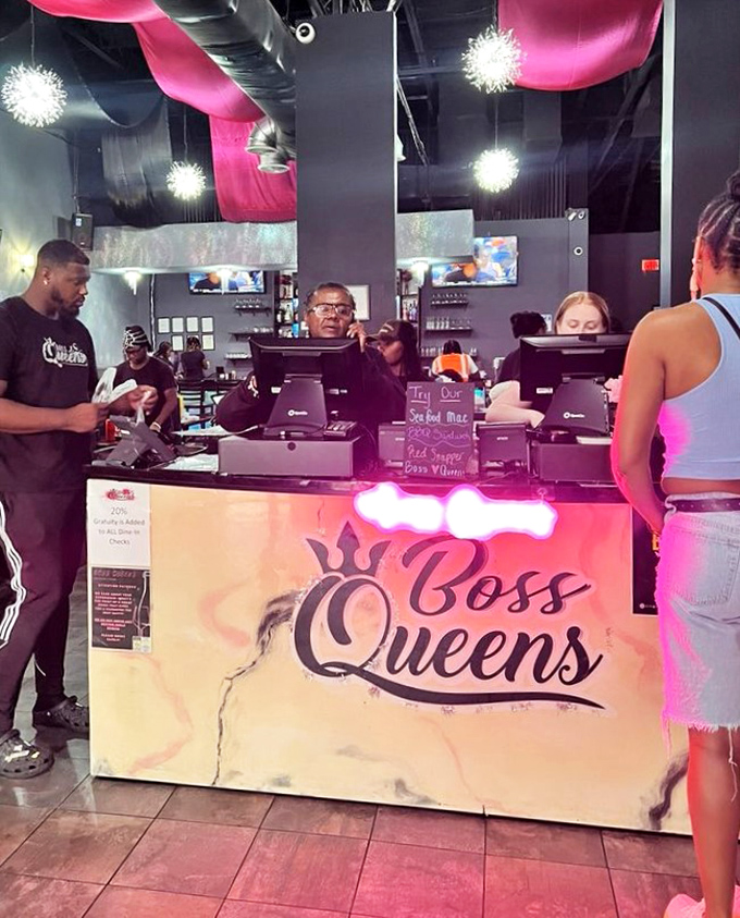 The counter where magic happens, where orders are placed and food dreams come true with every friendly transaction and smile.