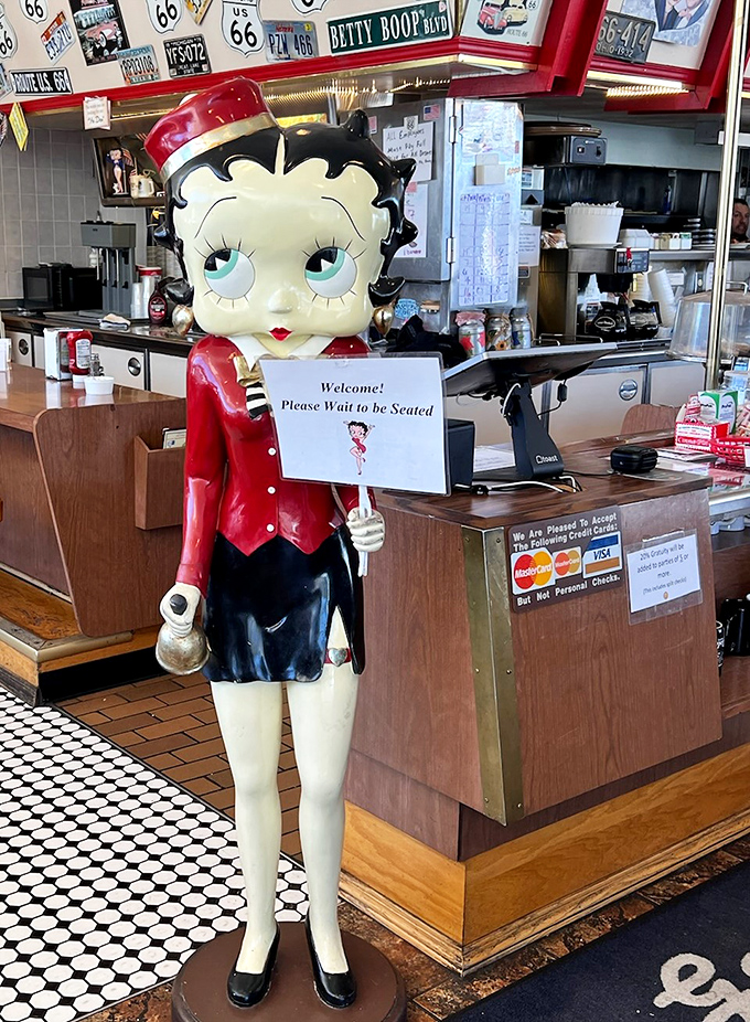 Greeted by Betty Boop herself &ndash; this life-sized hostess has been welcoming diners with the same plastic smile since Elvis was on the radio.