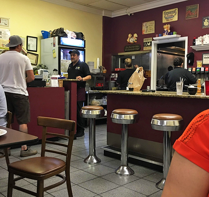 Classic diner counter seating&mdash;where solo diners become regulars and the staff eventually knows your order before you sit down.