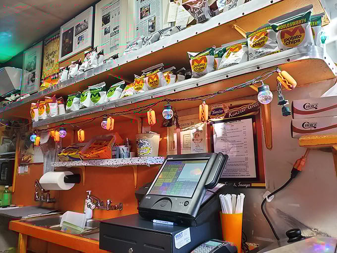 Where magic happens daily. The efficient workspace behind the counter is like a hot dog ballet in motion.