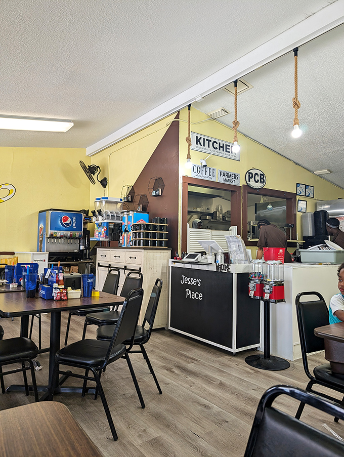 The open kitchen and counter setup lets you watch breakfast magic happen. No smoke, no mirrors, just skilled hands creating morning masterpieces.