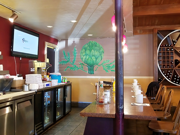 An artichoke mural watches over diners like a green guardian angel, reminding you exactly where your culinary loyalty should lie in Castroville.