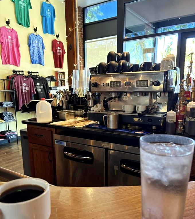 The coffee station and merchandise corner&mdash;because the only thing better than breakfast at The Breakfast Club is taking a piece home.