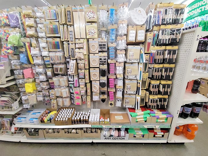 Craft supply heaven where wooden letters, paintbrushes, and creative essentials stand ready for your next Pinterest-inspired weekend project.