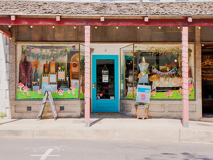 Crafty Chicks & Co. brings whimsical window displays and local artistry to Main Street, tempting passersby with colorful treasures.