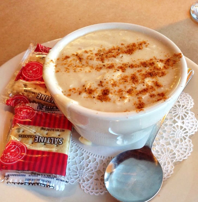 Cream of crab soup with a dusting of Old Bay &ndash; Maryland's liquid gold. Each spoonful warms you from the inside out.