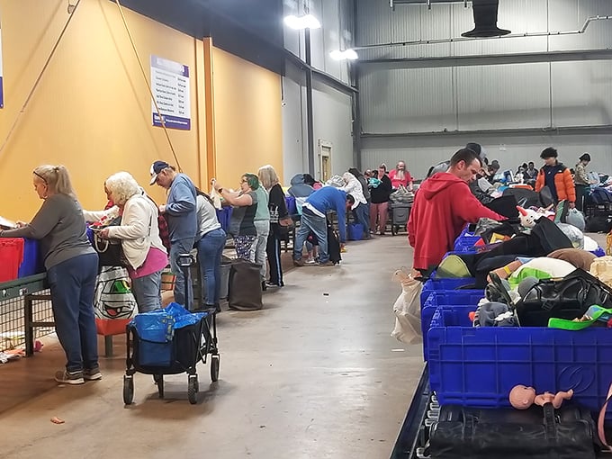 The true spirit of the outlet store: diverse shoppers united in the thrill of the hunt. Everyone's searching for that perfect something among the everything.