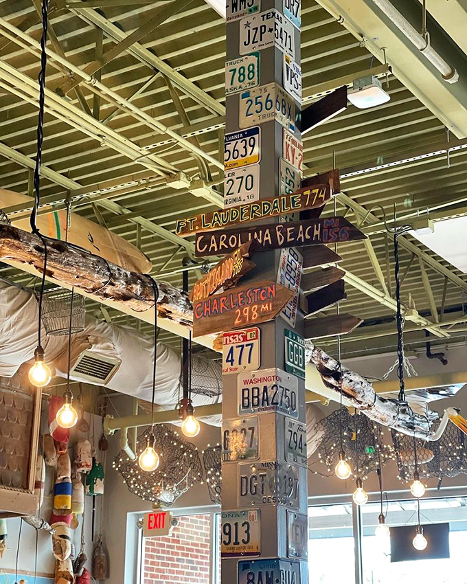 License plates pointing to coastal destinations remind you that great seafood transcends geography. Your taste buds are already on vacation.