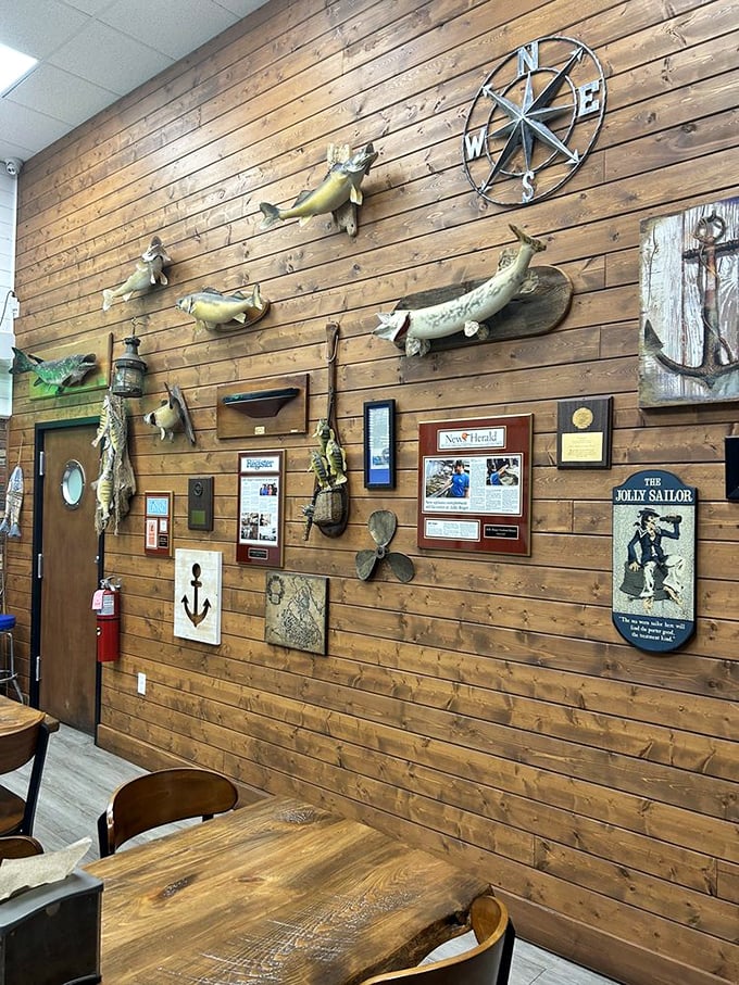Wooden walls adorned with fish mounts and maritime memorabilia tell stories of Lake Erie's bounty. Dining surrounded by the very creatures you're enjoying.