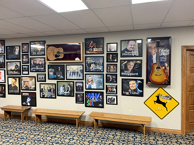 The wall of fame showcases musical legends who've performed here, proving great food and great entertainment are perfect dining companions.