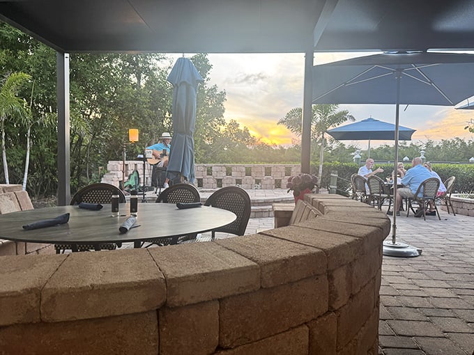 Sunset dining that makes you forget deadlines exist. Those stone walls aren't just holding up tables&mdash;they're keeping reality at bay for another hour.