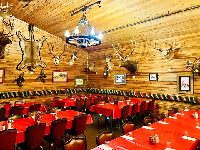 Where hunting lodge meets dining room. Those trophy mounts aren't just watching you eat&mdash;they're silently approving your excellent taste in steakhouses.
