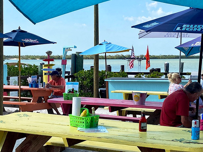 Colorful picnic tables with million-dollar views &ndash; no dress code required, just an appetite for fresh seafood and sunshine.