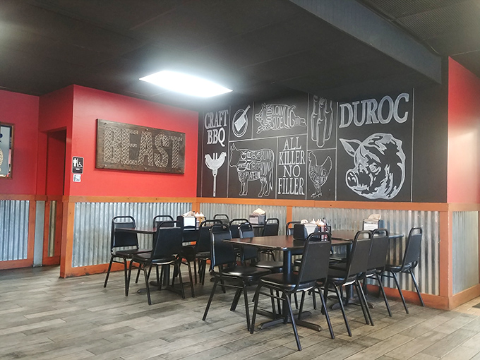 The dining area's chalkboard walls tell you everything you need to know: meat is serious business here.