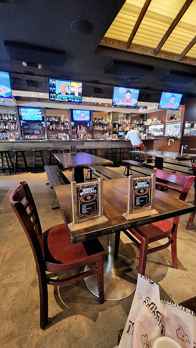 Tables set for "Whiskey Wednesdays" &ndash; because the only thing better than perfect BBQ is perfect BBQ with the perfect pour.