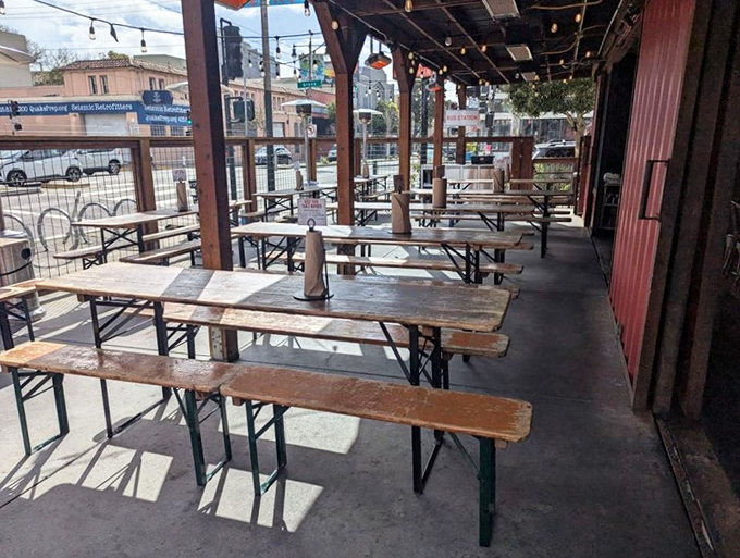 Communal tables that have witnessed countless BBQ epiphanies. These benches don't just seat people—they front-row tickets to the most satisfying food coma in San Francisco.