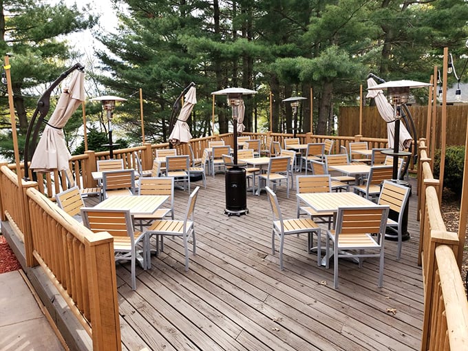 Outdoor dining that combines fresh air, pine trees, and the promise of a meal worth remembering. Nature's dining room.