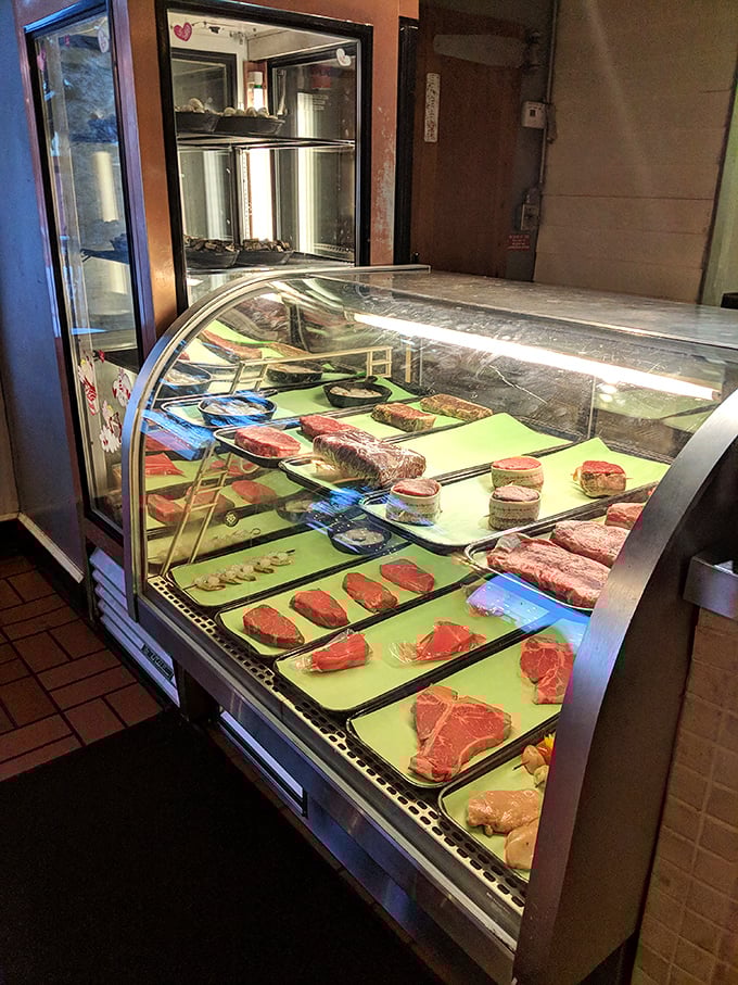 Meat market in the best possible sense. This display case showcases protein possibilities that make vegetarians question their life choices.