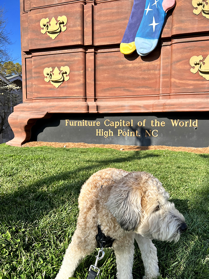 "Yes, I've seen fire hydrants bigger than you at home." Even four-legged visitors seem impressed by the scale of this landmark.