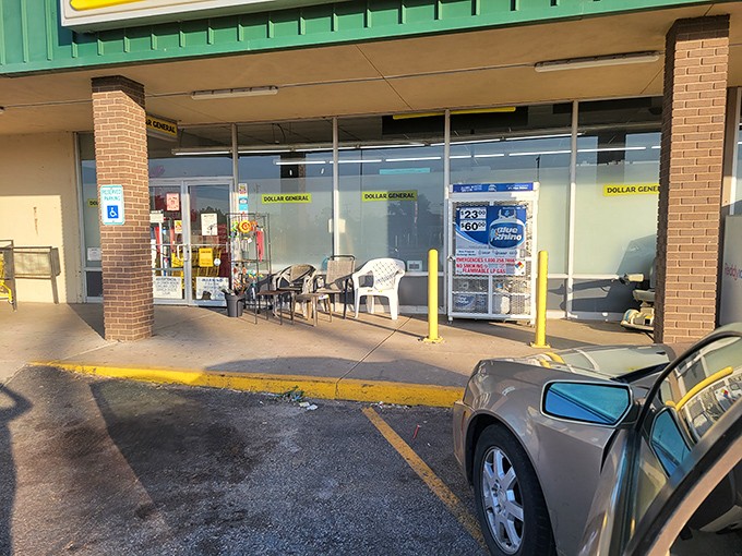Every small town's unofficial community center: the Dollar General parking lot, where gossip flows more freely than the coffee inside.
