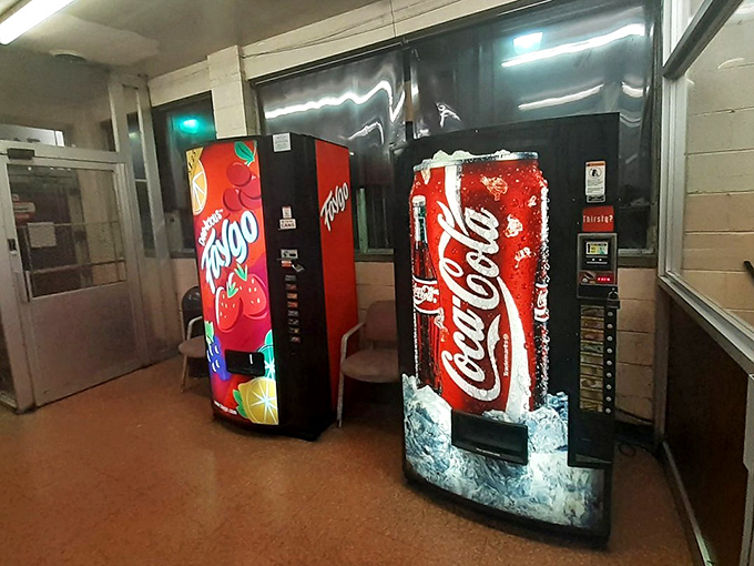 Even the soda machines know they're just sidekicks to the main event, but they're dressed for the occasion anyway.