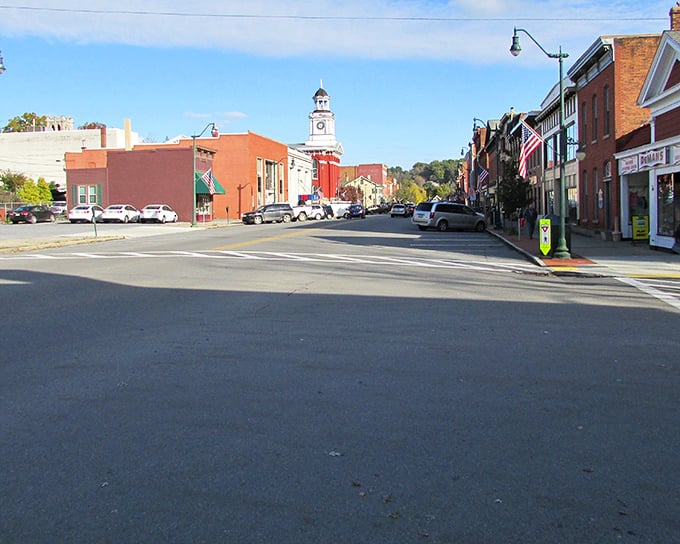 The courthouse clock tower stands sentinel over Main Street, a landmark visible throughout town that's been keeping Brookville on schedule for generations.