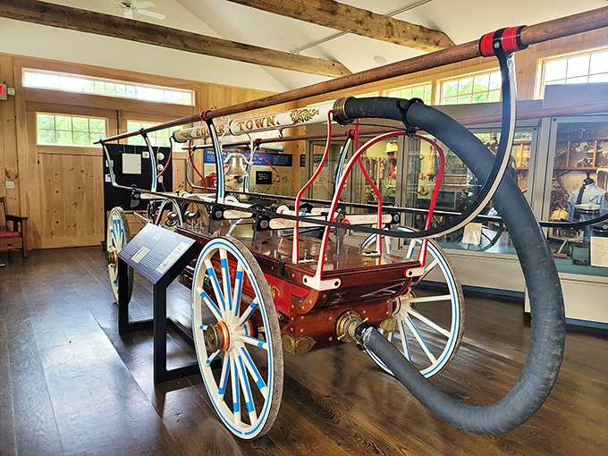 This antique fire engine at the Edgartown Fire Museum gleams with brass fittings and the pride of generations who kept the town safe from flames.