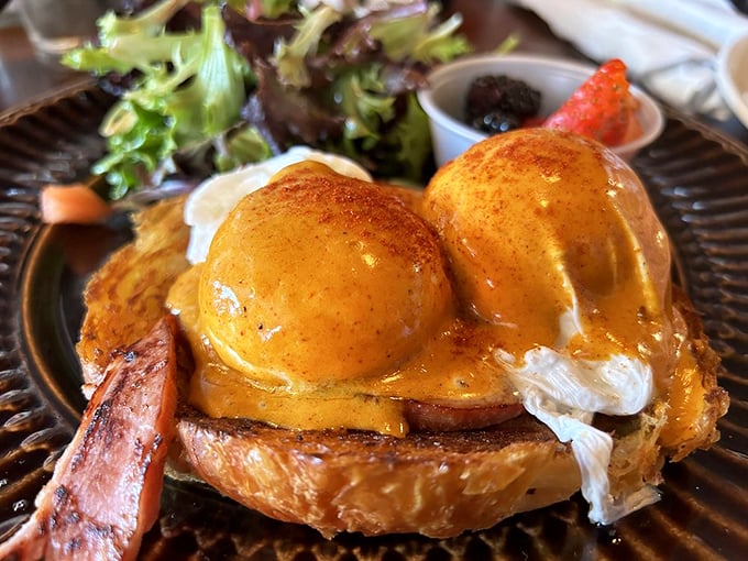 These eggs Benedict aren't just perfectly poached&mdash;they're breakfast royalty draped in hollandaise robes atop a throne of toasted English muffin.